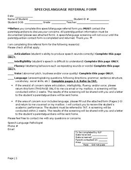 Speech Language Referral Form By AZ SLP Teachers Pay Teachers