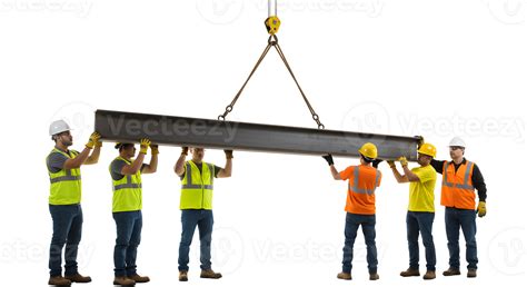 Construction Workers Lifting A Long Metal Beam 66118461 Png