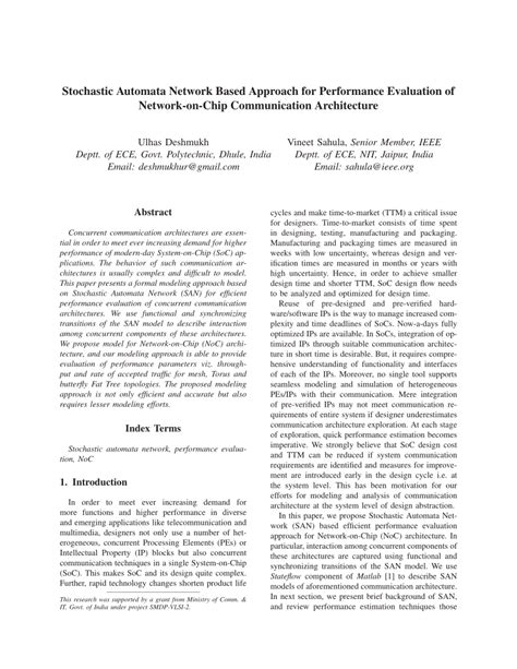 Pdf Stochastic Automata Network Based Approach For Performance Evaluation Of Network On Chip