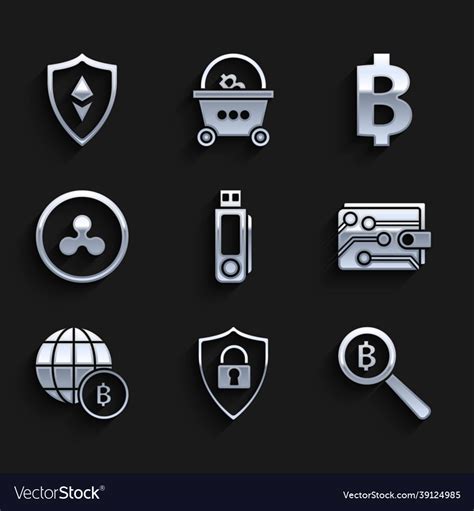 Set Usb Flash Drive Shield Security With Lock Vector Image