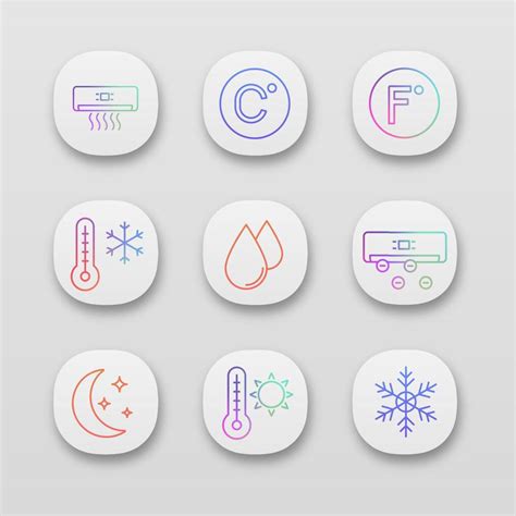 Air Conditioning App Icons Set Ui Ux User Interface Conditioner