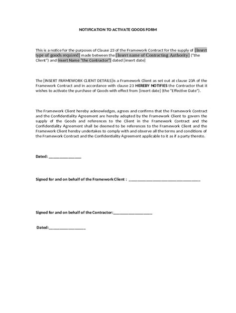 Notification To Activate Goods Doc Template Pdffiller