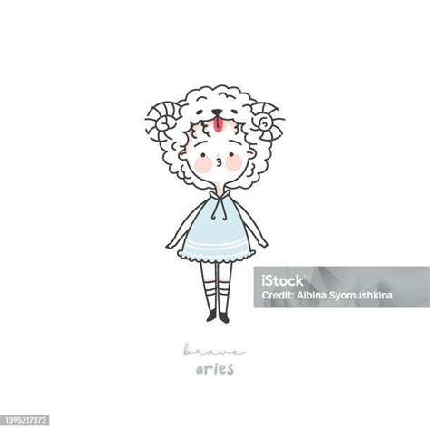 양자리 조디악 기호 그림 아이들을위한 점성술 별자리 기호 문자 파스텔 색상의 라인 아트 귀여운 카드 만화 스타일의 벡터 디자인 손 그리기 가공의 인물에 대한 스톡 벡터 아트