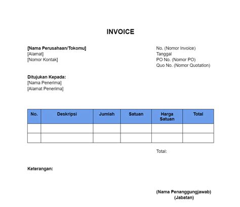 Download Gratis Contoh Template Invoice Kosong Untuk Excel Dan Word