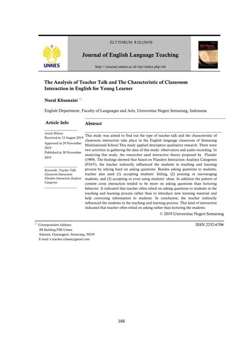 Pdf The Analysis Of Teacher Talk And The Characteristic Of Classroom