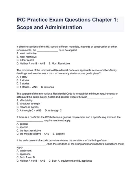 IRC Practice Exam Questions Chapter 1 Scope And Administration Questions And Answers IRC