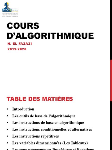 Cours Dalgorithmique Pdf Programmation Programme Informatique