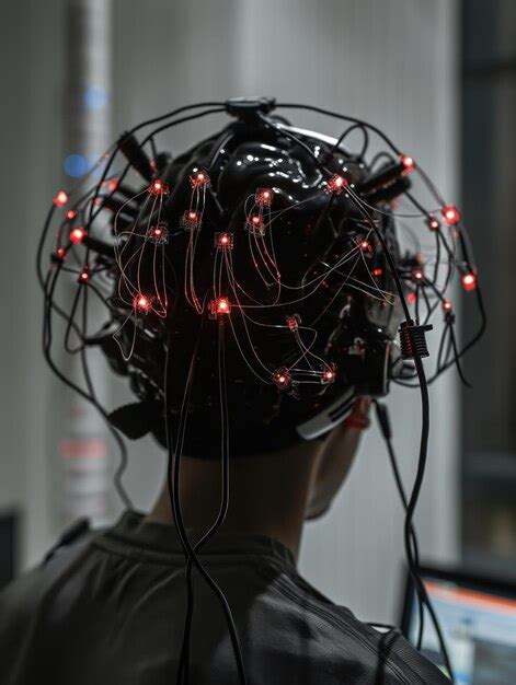 brainwave monitoring with eeg device premium ai generated image
