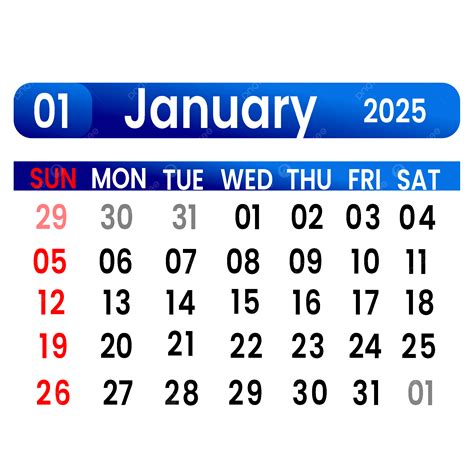 2025년 1월 달력 1월 2025년 달력 Png 일러스트 및 Psd 이미지 무료 다운로드 Pngtree