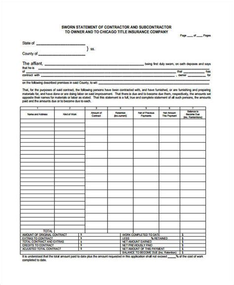 Construction Sworn Statement Template