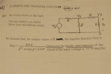solved derive the transfer function v s s v i s for the