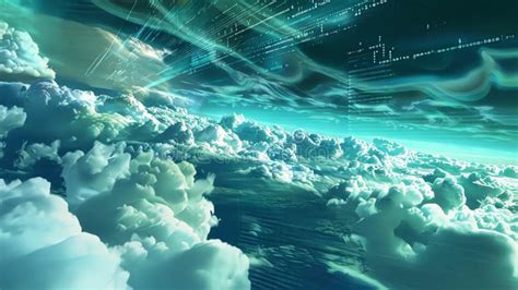 Big Data Flowing In The Cloudy Sky Representing Cloud Computing Stock Footage Video Of Digital