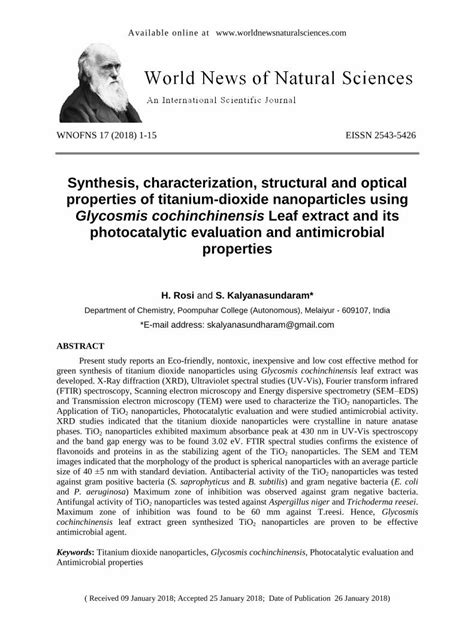 Pdf Synthesis Characterization Structural And Optical · Green