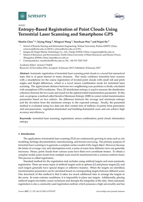 Pdf Entropy Based Registration Of Point Clouds Using Terrestrial Laser Scanning And Smartphone Gps