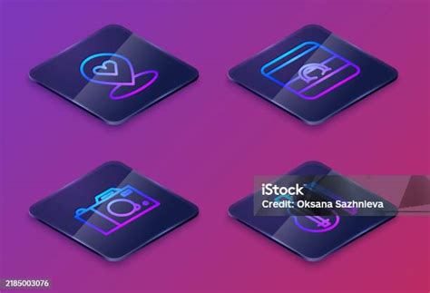 아이소 메트릭 라인 하트 사진 카메라 결혼 반지 및 바이올린으로 위치를 설정합니다 파란색 사각형 버튼입니다 벡터 3월에 대한 스톡 벡터 아트 및 기타 이미지 Istock