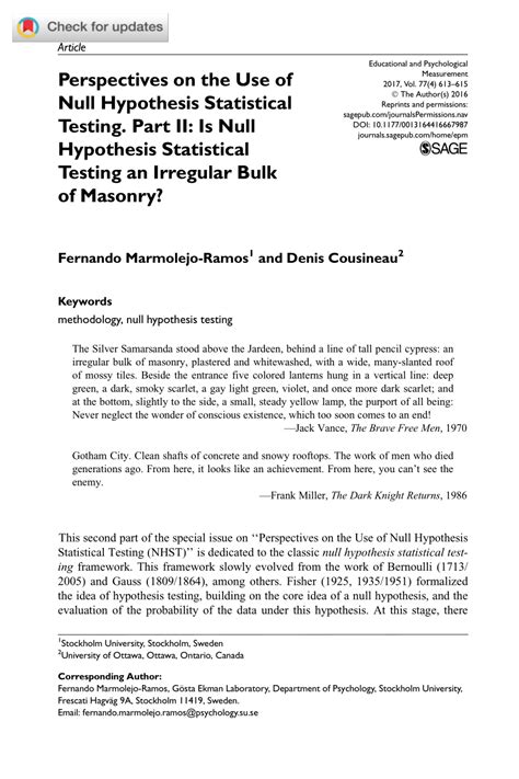 Pdf Perspectives On The Use Of Null Hypothesis Statistical Testing