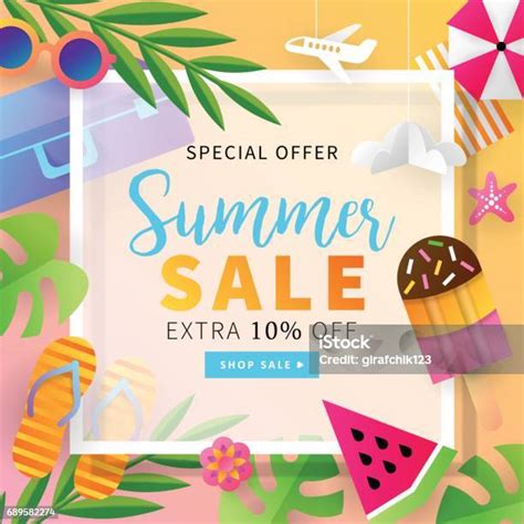 여름 판매 배너 서식 파일 소셜 미디어와 종이 예술으로 모바일 애플 리 케이 션에 대 한 여행 및 휴가 배경 벡터 일러스트 레이