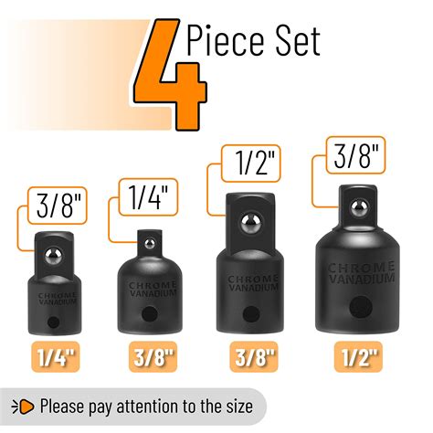 4 Piece Impact Socket Adapter 1 2 To 3 8 Socket Adapter Impact Socket Adapter And Reducer Set