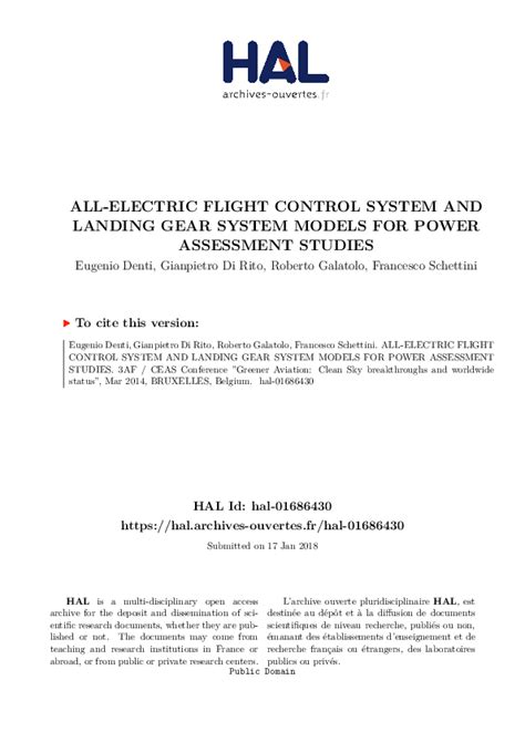 pdf all electric flight control system and landing gear system models