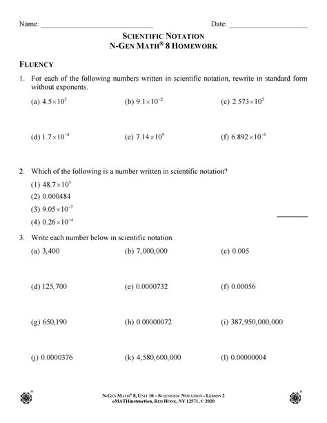 Scientific Notation Hw 1 Name Date
