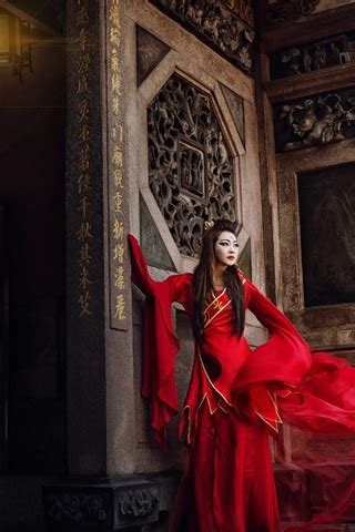 Fonds d écran Robe rouge fille chinoise modèle style rétro 1920x1200