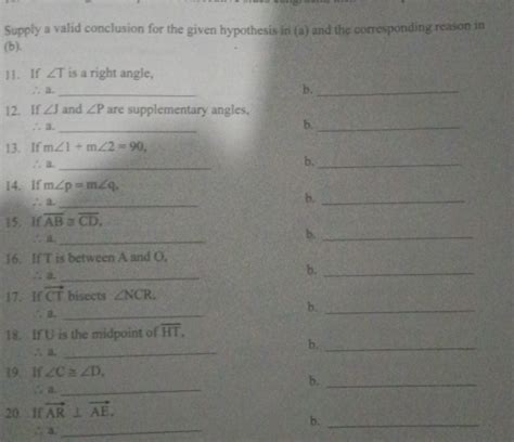 Solved Supply A Valid Conclusion For The Given Hypothesis In A And The Corresponding Reason
