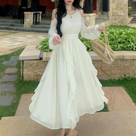 물결샵 휴양지원피스 오프숄더 쉬폰 프릴 롱 해외여행 원피스