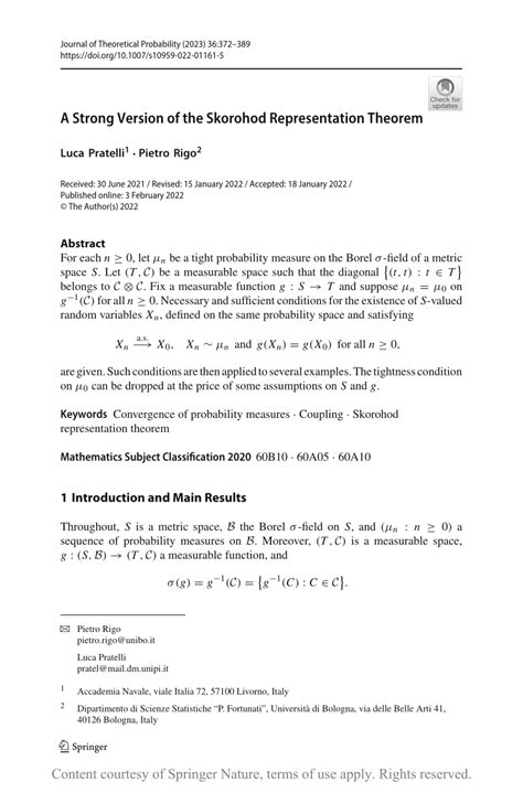 Pdf A Strong Version Of The Skorohod Representation Theorem