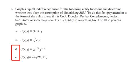 solved graph a typical indifference curve for the following