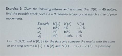 solved exercise 6 given the following returns and assuming