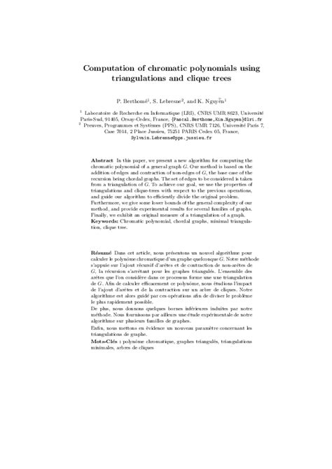 Pdf Computation Of Chromatic Polynomials Using Triangulations And