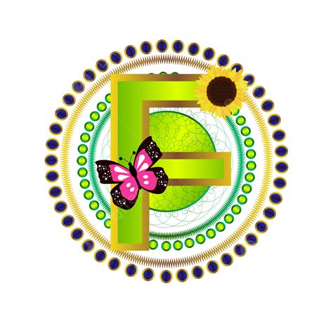 Alphabet Letter F In Logo Style With Vintage Circle And Flower