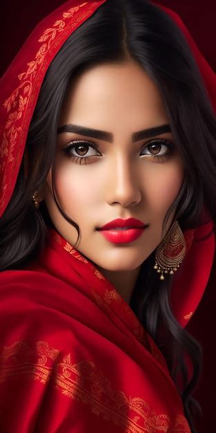 Premium Photo A Woman With A Red Scarf And Red Scarf