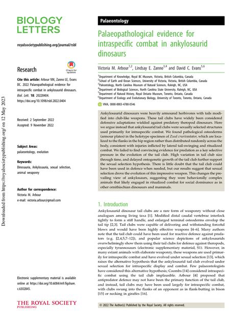 Arbour Et Al 2022 Palaeopathological Evidence For Intraspecific Combat