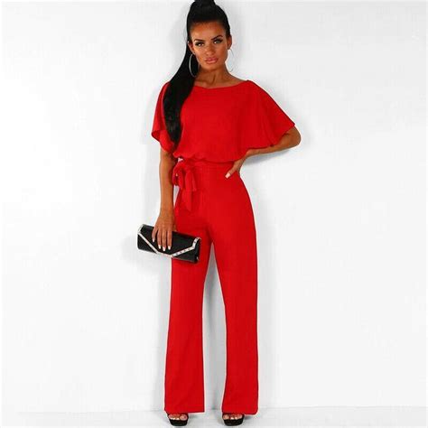 Kaufe Frauen Batwing Ärmel Jumpsuit Weites Bein Business Abend Lange Hose Playsuit Joom