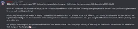 Announcement From The Discord Image SCP Deception Mod For SCP Containment Breach ModDB