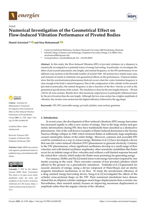 Pdf Numerical Investigation Of The Geometrical Effect On Flow Induced Vibration Performance Of