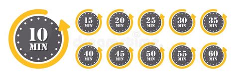 From 10 Minutes To 60 Minutes On Stopwatch Icon Set Collection In Flat