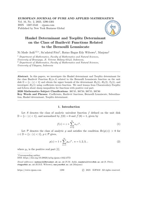 Pdf Hankel Determinant And Toeplitz Determinant On The Class Of Bazileviˇc Functions Related
