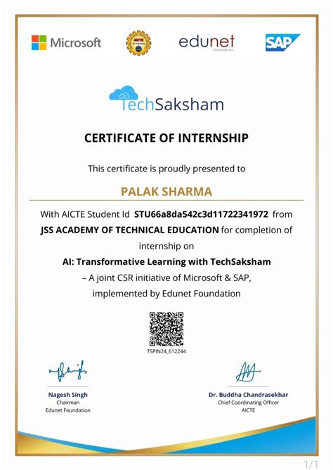 ai internship techsaksham microsoft sap edunetfoundation… palak