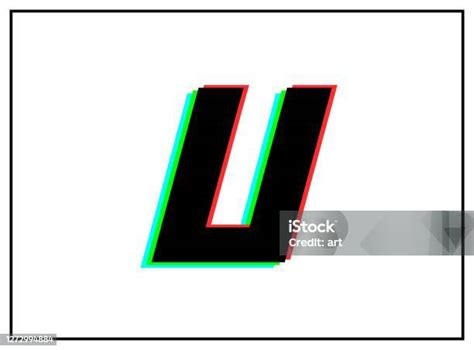 U 문자 로고 벡터 Desing 글꼴 동적 분할 색상 숫자 빨간색의 그림자 녹색 흰색 배경에 검은 프레임에 파란색 Eps10 일러스트레이션 0명에 대한 스톡 벡터 아트 및