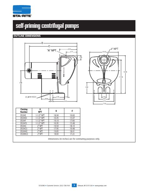 Ds3hf Datasheet Pdf Self Priming Centrifugal Pumps Sta Rite