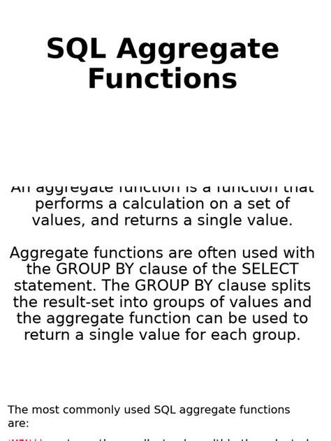 Sql Aggregate Functions Pdf