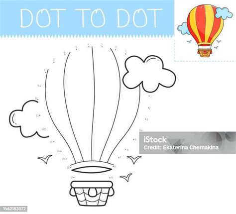 아이들을 위한 비행선과 함께 점으로 게임 색칠하기 책 귀여운 만화 비행선이 있는 색칠 공부 페이지 점 벡터 그림을 연결합니다 페이지 책에 대한 스톡 벡터 아트 및 기타