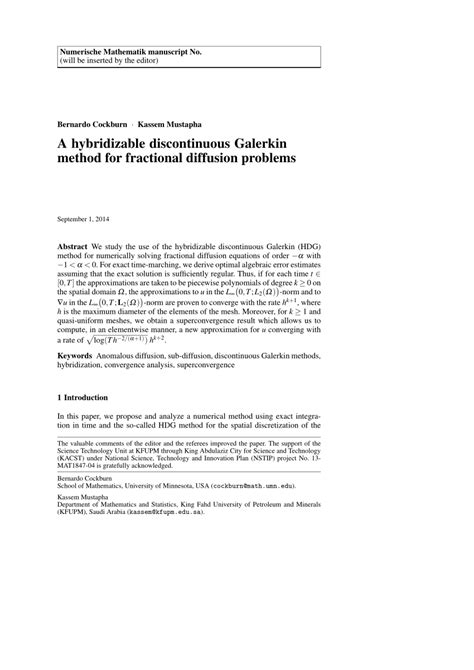 Pdf A Hybridizable Discontinuous Galerkin Method For Fractional Diffusion Problems
