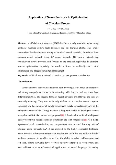 Pdf Application Of Neural Network In Optimization Of Chemical Process