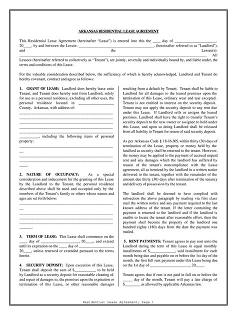 Arkansas Lease Agreement Fill Online Printable Fillable Blank