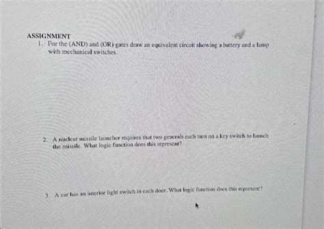 Solved ASSIGNMENT For The AND And OR Gates Draw An Chegg Com