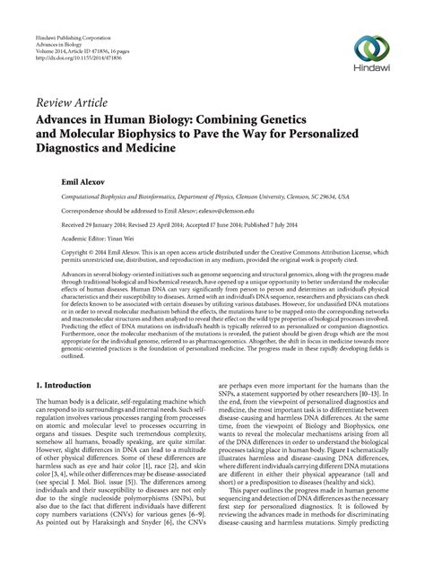 Advances In Human Biology Combining Genetics And Molecular Biophysics