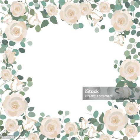 화이트 장미 꽃과 화 유 칼 리 나무 프레임입니다 인사말 결혼식 초대 템플릿을 사각 프레임 테두리 텍스트에 대 한 장소입니다